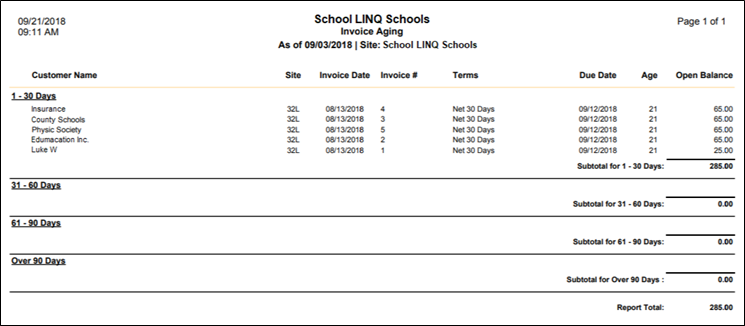 Invoice Aging Report