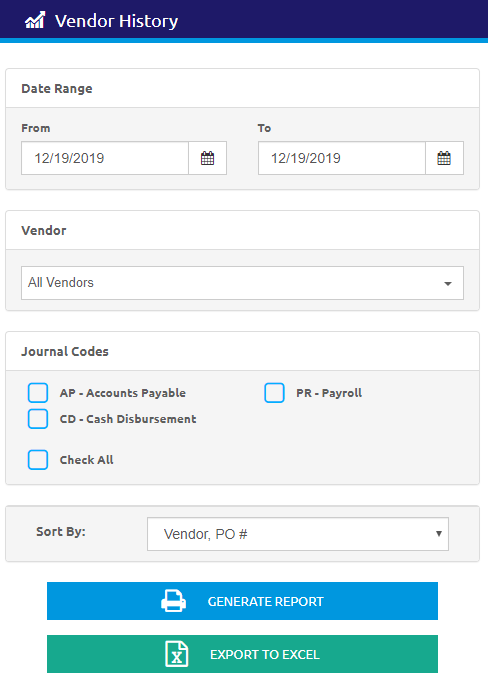 Vendor History Report
