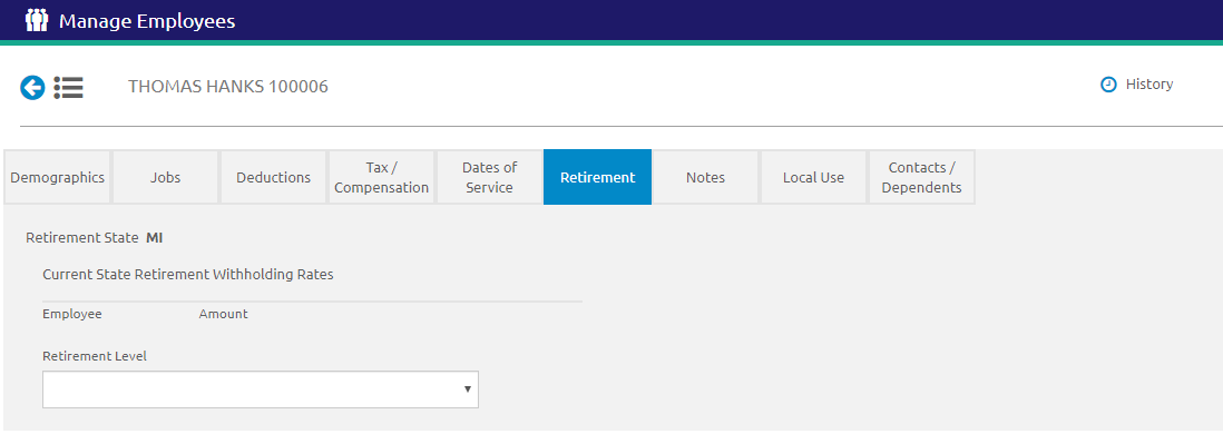 Manage Employees - Retirement Tab