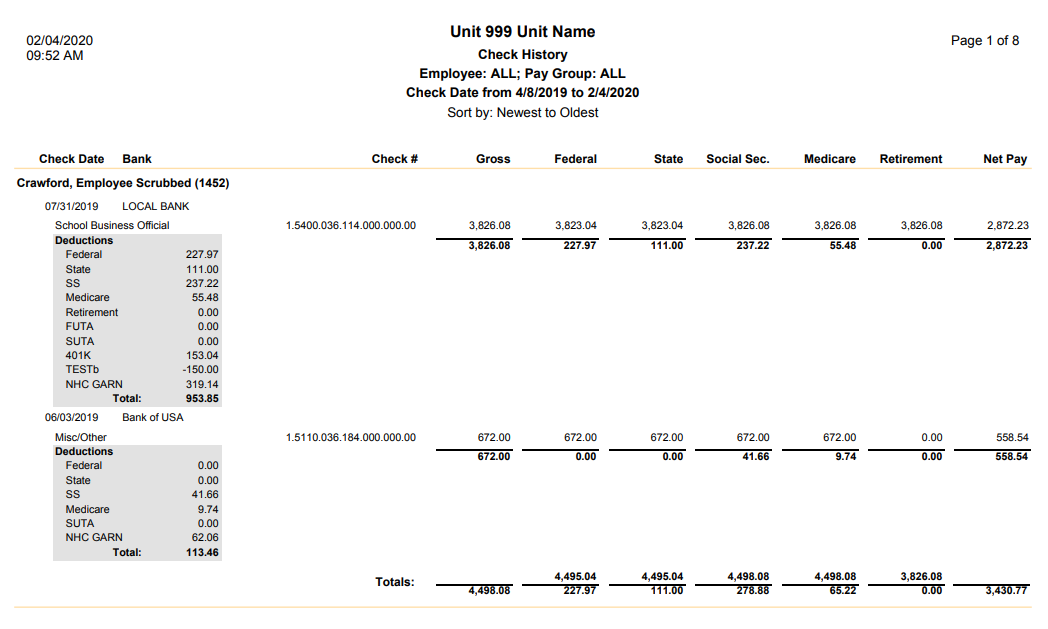 Check History Report