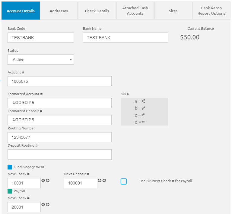 Banking Info - Account Details Tab